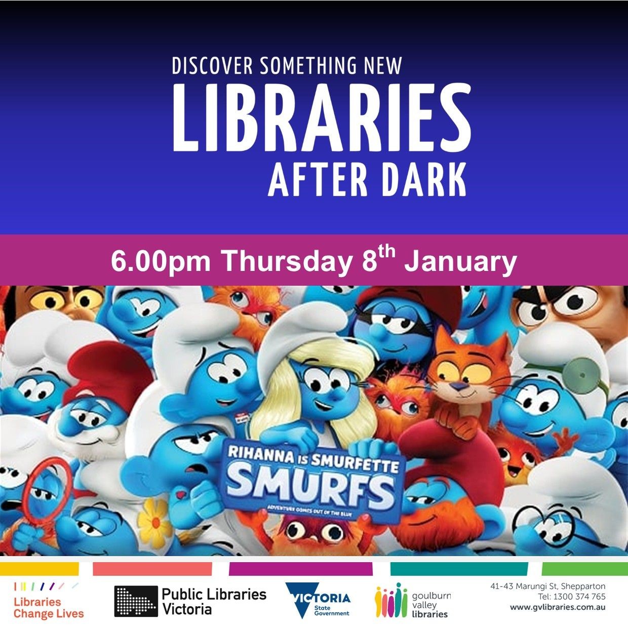 Libraries After Dark - Movie, Pizza & Games Night - Smurfs (PG ...